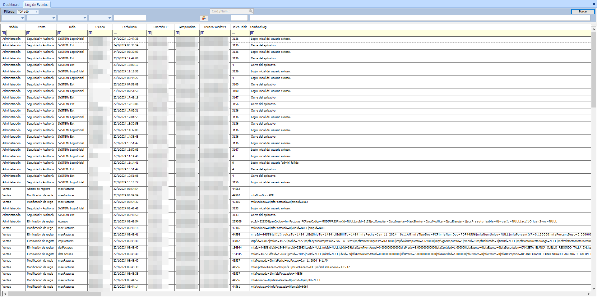 Log de Operaciones - Brilo ERP Docs